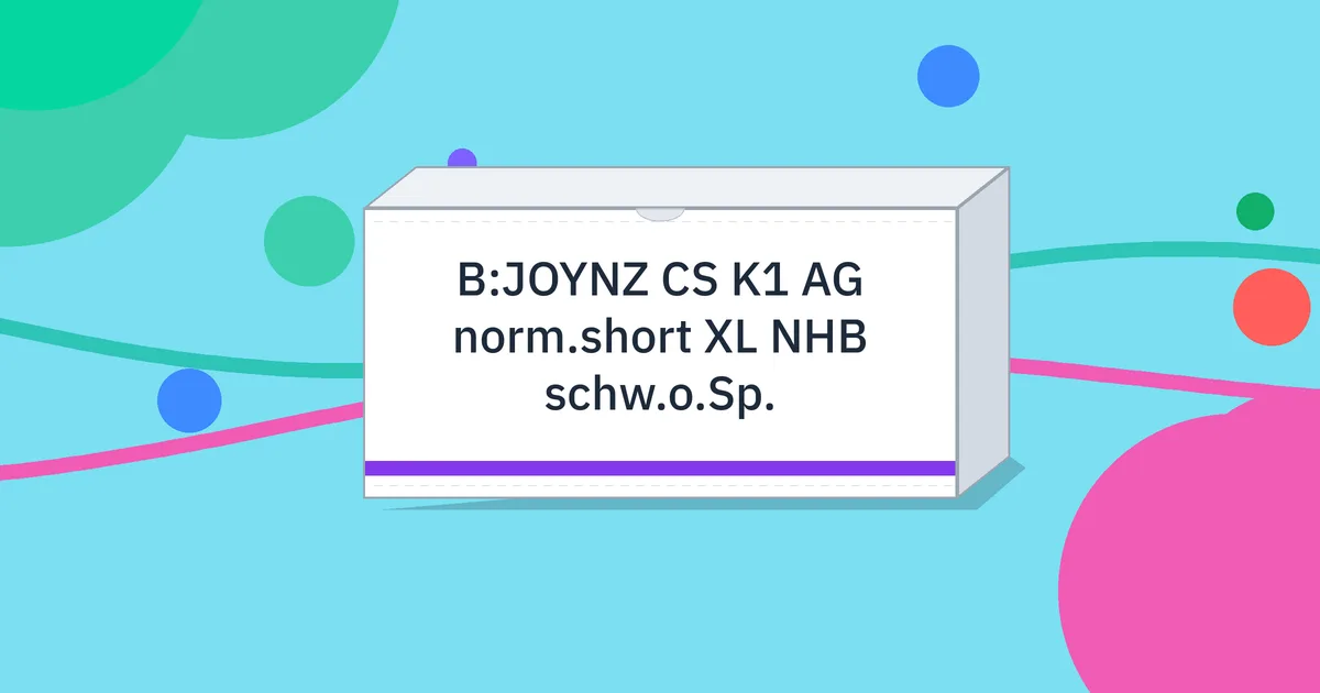 Symbolbild: Packung mit der Aufschrift B:JOYNZ CS K1 AG norm.short XL NHB schw.o.Sp. (PZN 20531343) – Verfügbarkeit und Bezug in Apotheken in Frankfurt am Main