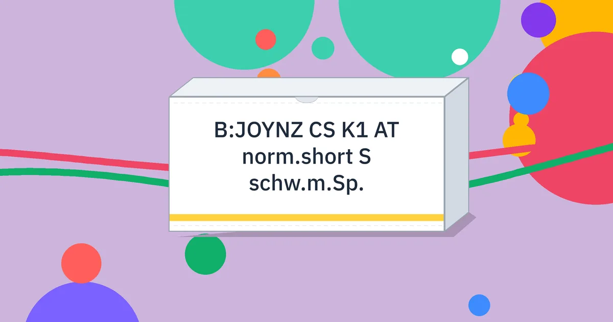 Symbolbild: Packung mit der Aufschrift B:JOYNZ CS K1 AT norm.short S schw.m.Sp. (PZN 20537156) – Verfügbarkeit und Bezug in Apotheken in Frankfurt am Main