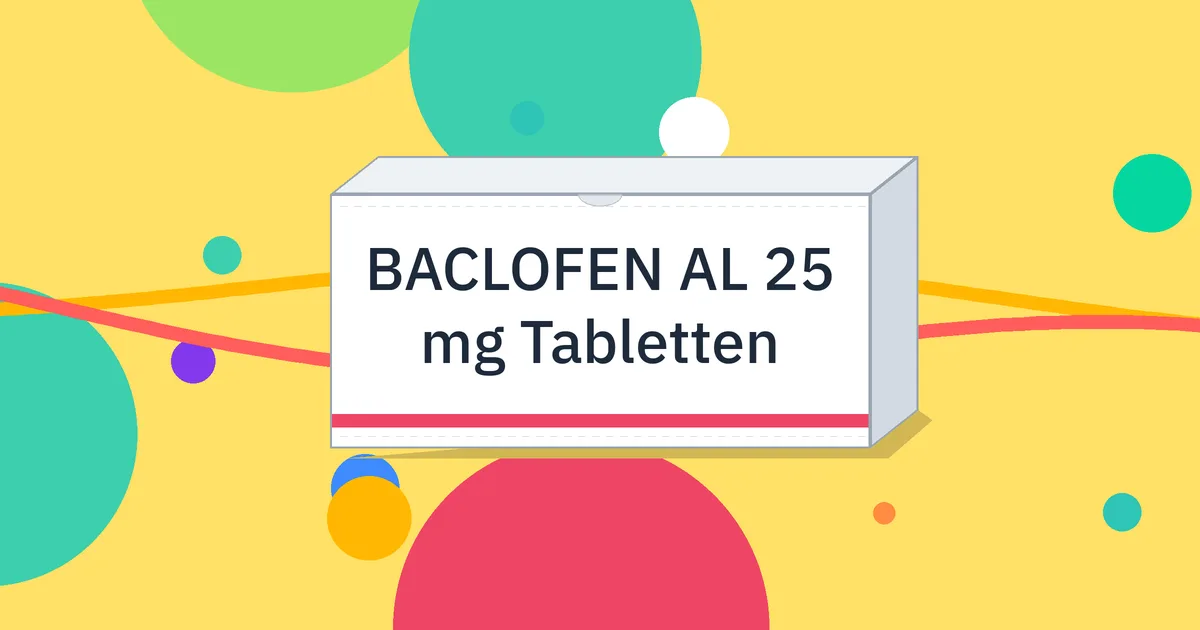 Symbolbild: Packung mit der Aufschrift BACLOFEN AL 25 mg Tabletten (PZN 04208565) – Verfügbarkeit und Bezug in Apotheken in Frankfurt am Main