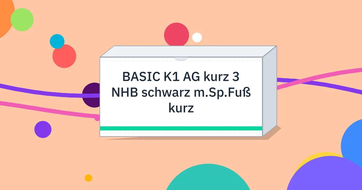 Symbolbild: Packung mit der Aufschrift BASIC K1 AG kurz 3 NHB schwarz m.Sp.Fuß kurz (PZN 20260364) – Verfügbarkeit und Bezug in Apotheken in Frankfurt am Main