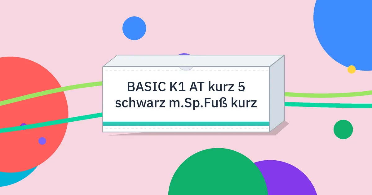 Symbolbild: Packung mit der Aufschrift BASIC K1 AT kurz 5 schwarz m.Sp.Fuß kurz (PZN 20263026) – Verfügbarkeit und Bezug in Apotheken in Frankfurt am Main