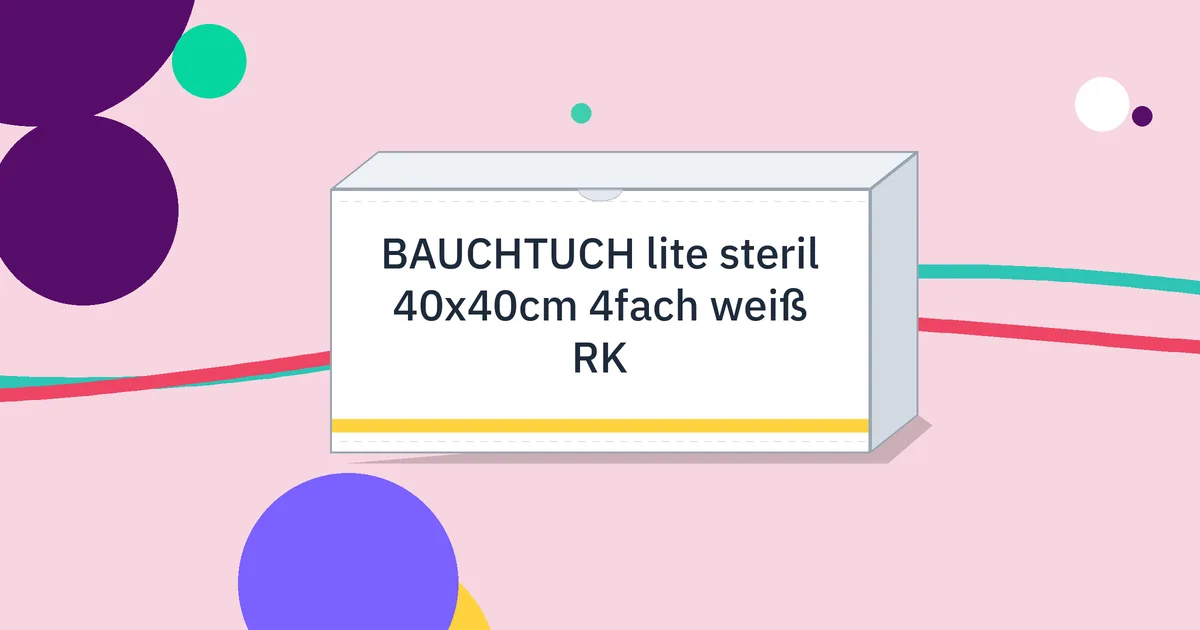 Symbolbild: Packung mit der Aufschrift BAUCHTUCH lite steril 40x40cm 4fach weiß RK (PZN 18796985) – Verfügbarkeit und Bezug in Apotheken in Frankfurt am Main