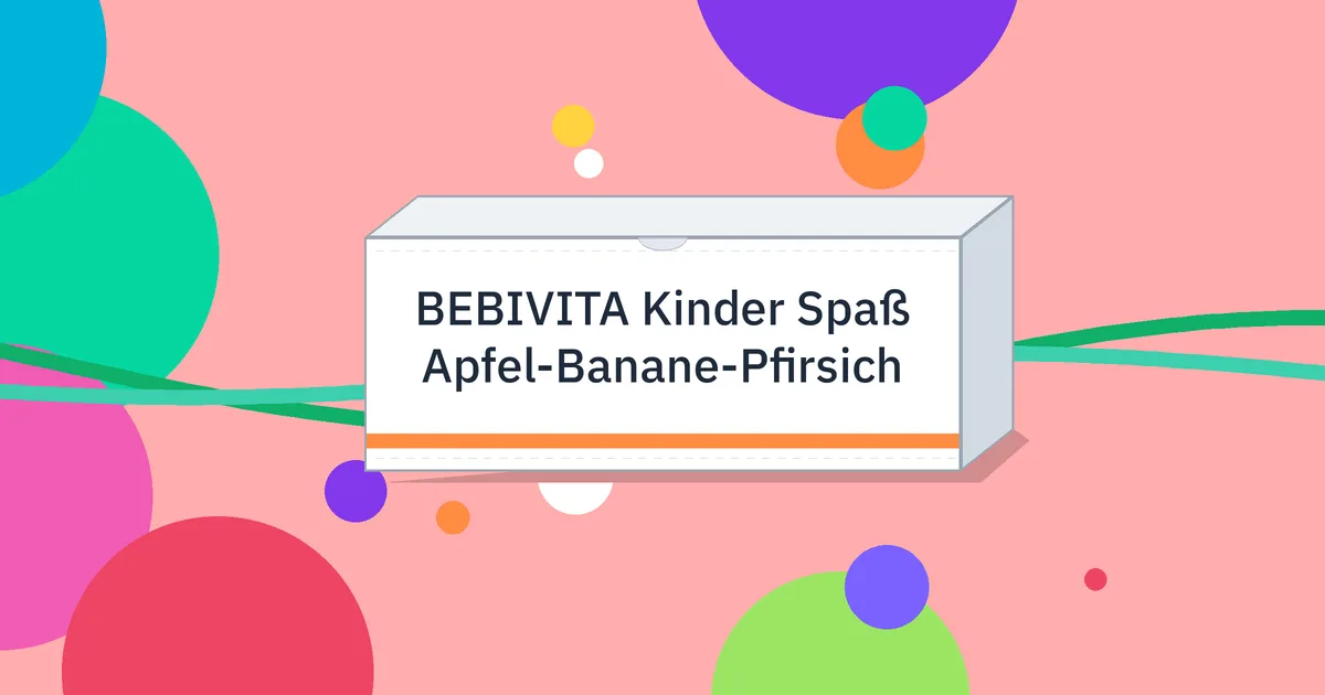 Symbolbild: Packung mit der Aufschrift BEBIVITA Kinder Spaß Apfel-Banane-Pfirsich (PZN 03096644) – Verfügbarkeit und Bezug in Apotheken in Frankfurt am Main