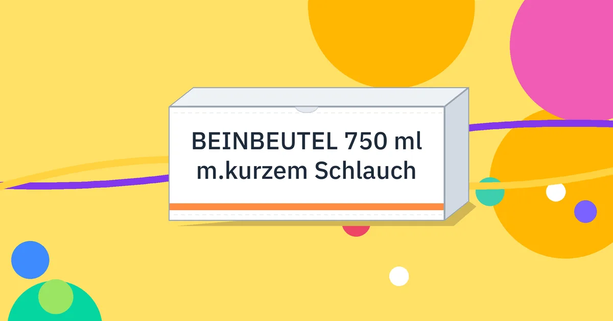 Symbolbild: Packung mit der Aufschrift BEINBEUTEL 750 ml m.kurzem Schlauch (PZN 05878322) – Verfügbarkeit und Bezug in Apotheken in Frankfurt am Main