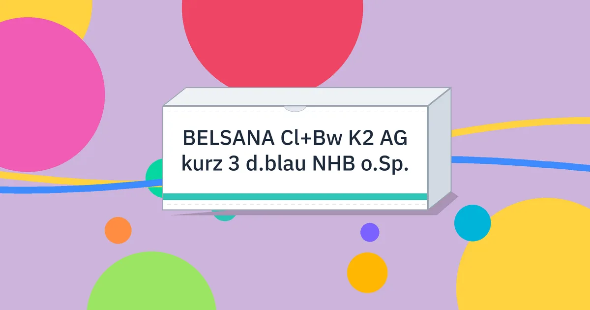 Symbolbild: Packung mit der Aufschrift BELSANA Cl+Bw K2 AG kurz 3 d.blau NHB o.Sp. (PZN 15627153) – Verfügbarkeit und Bezug in Apotheken in Frankfurt am Main