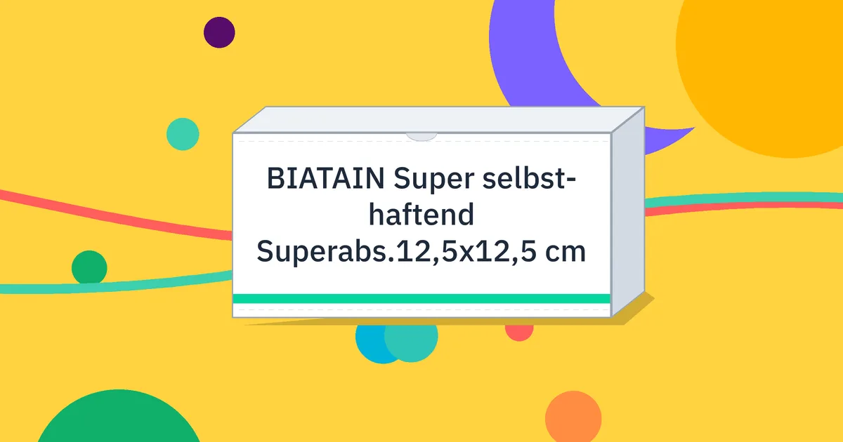 Symbolbild: Packung mit der Aufschrift BIATAIN Super selbst-haftend Superabs.12,5x12,5 cm (PZN 11117260) – Verfügbarkeit und Bezug in Apotheken in Frankfurt am Main