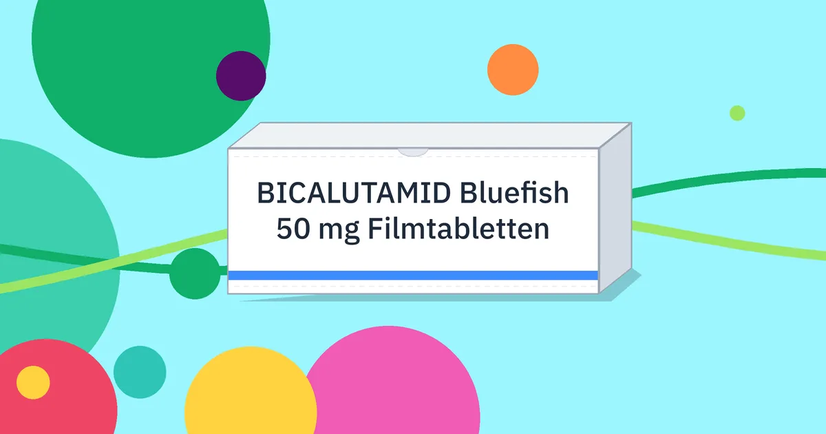 Symbolbild: Packung mit der Aufschrift BICALUTAMID Bluefish 50 mg Filmtabletten (PZN 18352490) – Verfügbarkeit und Bezug in Apotheken in Frankfurt am Main