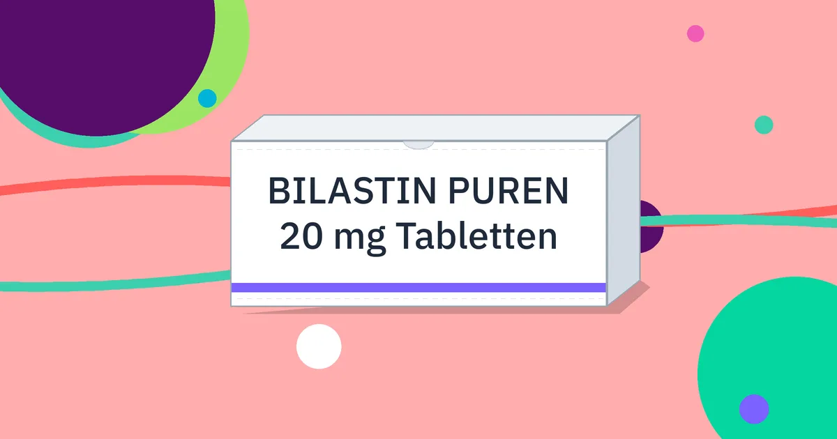 Symbolbild: Packung mit der Aufschrift BILASTIN PUREN 20 mg Tabletten (PZN 19767359) – Verfügbarkeit und Bezug in Apotheken in Frankfurt am Main