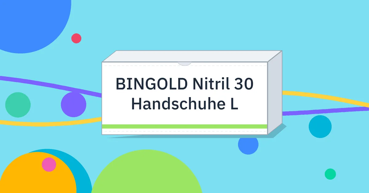 Symbolbild: Packung mit der Aufschrift BINGOLD Nitril 30 Handschuhe L (PZN 13542116) – Verfügbarkeit und Bezug in Apotheken in Frankfurt am Main