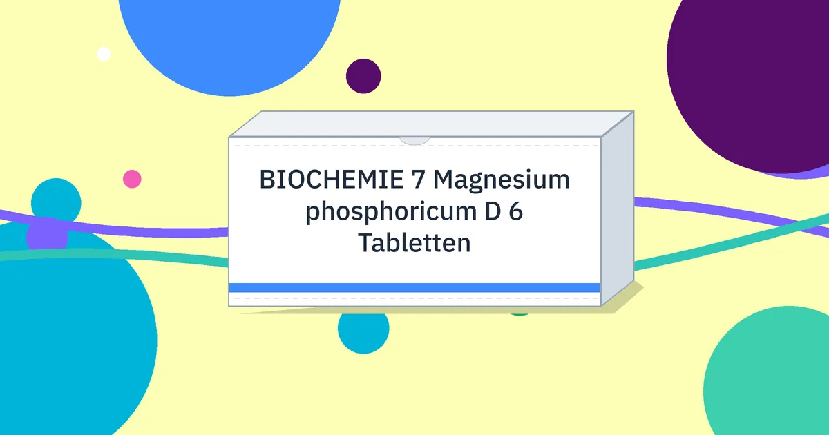 Symbolbild: Packung mit der Aufschrift BIOCHEMIE 7 Magnesium phosphoricum D 6 Tabletten (PZN 05955962) – Verfügbarkeit und Bezug in Apotheken in Frankfurt am Main