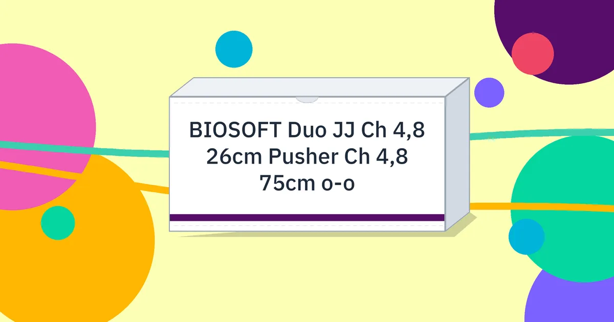 Symbolbild: Packung mit der Aufschrift BIOSOFT Duo JJ Ch 4,8 26cm Pusher Ch 4,8 75cm o-o (PZN 19672297) – Verfügbarkeit und Bezug in Apotheken in Frankfurt am Main