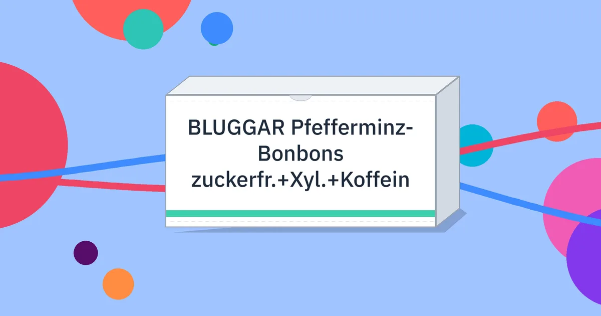 Symbolbild: Packung mit der Aufschrift BLUGGAR Pfefferminz-Bonbons zuckerfr.+Xyl.+Koffein (PZN 20690082) – Verfügbarkeit und Bezug in Apotheken in Frankfurt am Main