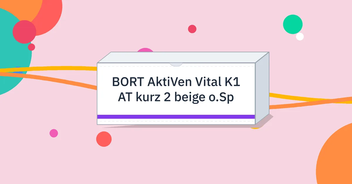 Symbolbild: Packung mit der Aufschrift BORT AktiVen Vital K1 AT kurz 2 beige o.Sp (PZN 13738351) – Verfügbarkeit und Bezug in Apotheken in Frankfurt am Main
