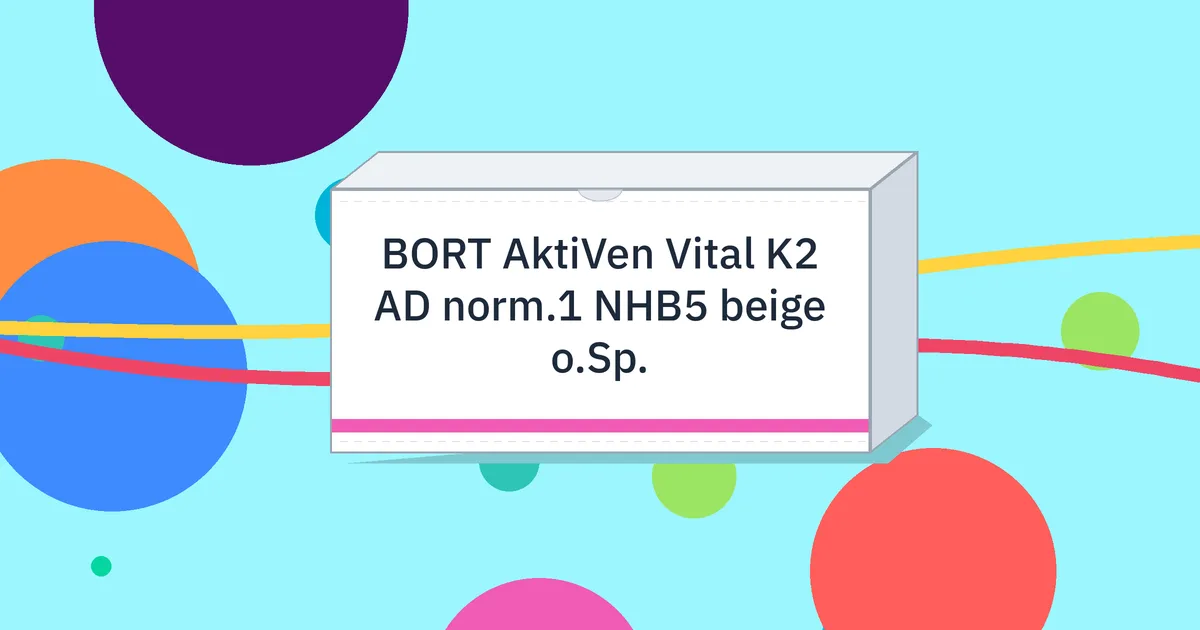 Symbolbild: Packung mit der Aufschrift BORT AktiVen Vital K2 AD norm.1 NHB5 beige o.Sp. (PZN 17494093) – Verfügbarkeit und Bezug in Apotheken in Frankfurt am Main