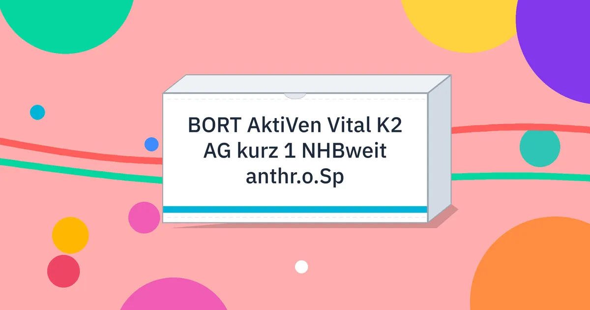 Symbolbild: Packung mit der Aufschrift BORT AktiVen Vital K2 AG kurz 1 NHBweit anthr.o.Sp (PZN 13734376) – Verfügbarkeit und Bezug in Apotheken in Frankfurt am Main