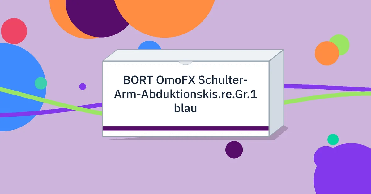 Symbolbild: Packung mit der Aufschrift BORT OmoFX Schulter-Arm-Abduktionskis.re.Gr.1 blau (PZN 05564109) – Verfügbarkeit und Bezug in Apotheken in Frankfurt am Main