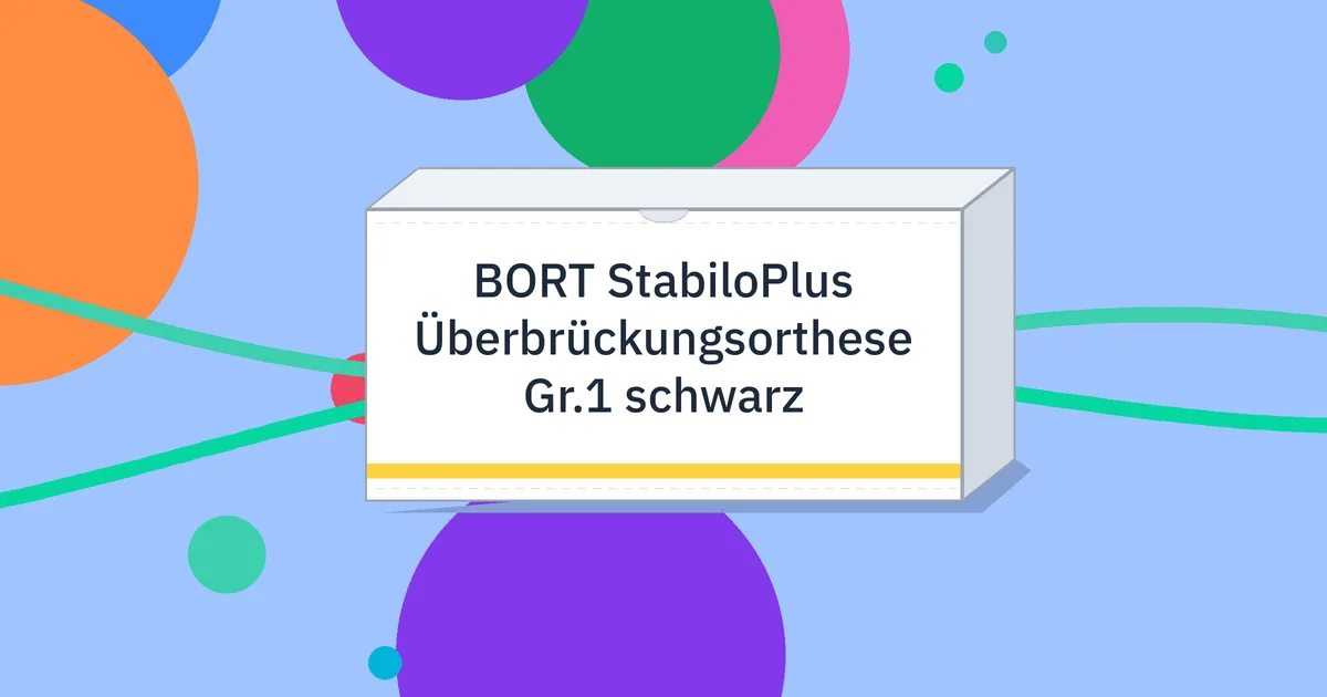 Symbolbild: Packung mit der Aufschrift BORT StabiloPlus Überbrückungsorthese Gr.1 schwarz (PZN 10995188) – Verfügbarkeit und Bezug in Apotheken in Frankfurt am Main