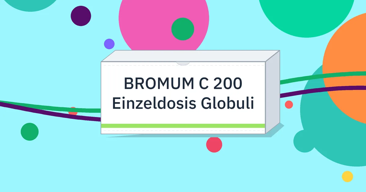 Symbolbild: Packung mit der Aufschrift BROMUM C 200 Einzeldosis Globuli (PZN 02693496) – Verfügbarkeit und Bezug in Apotheken in Frankfurt am Main
