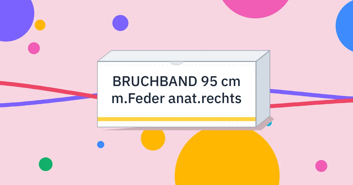 Symbolbild: Packung mit der Aufschrift BRUCHBAND 95 cm m.Feder anat.rechts (PZN 02007609) – Verfügbarkeit und Bezug in Apotheken in Frankfurt am Main