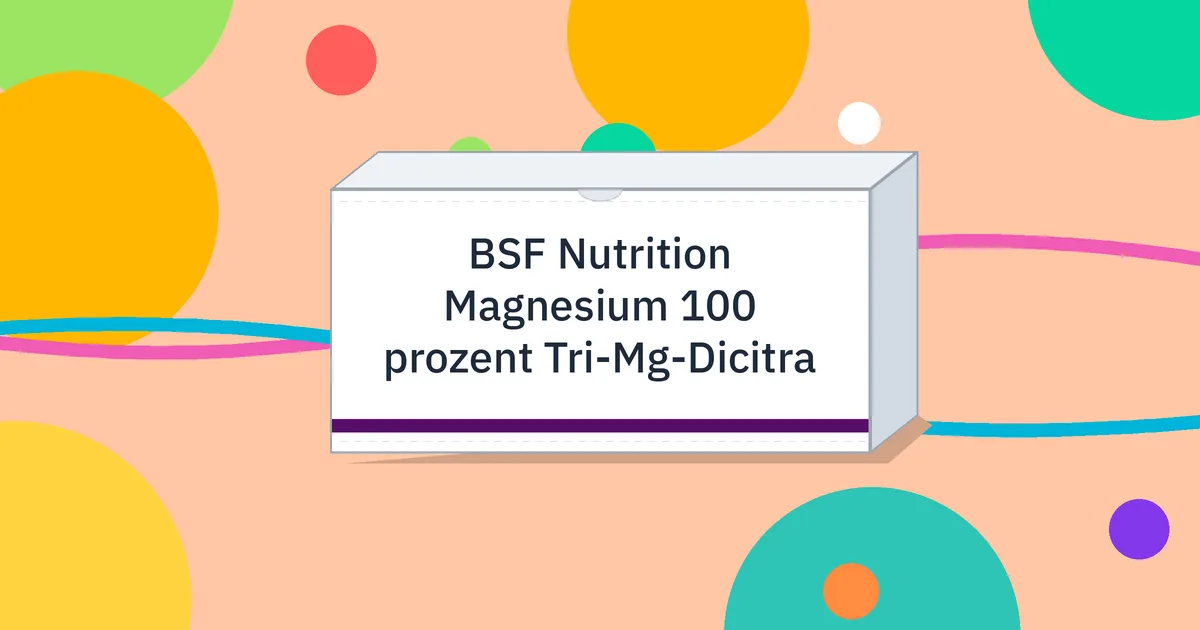 Symbolbild: Packung mit der Aufschrift BSF Nutrition Magnesium 100 prozent Tri-Mg-Dicitra (PZN 17205901) – Verfügbarkeit und Bezug in Apotheken in Frankfurt am Main
