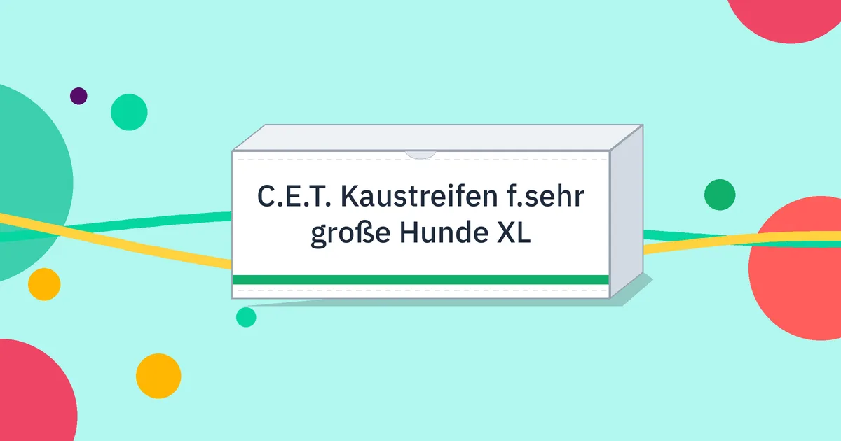 Symbolbild: Packung mit der Aufschrift C.E.T. Kaustreifen f.sehr große Hunde XL (PZN 16608867) – Verfügbarkeit und Bezug in Apotheken in Frankfurt am Main
