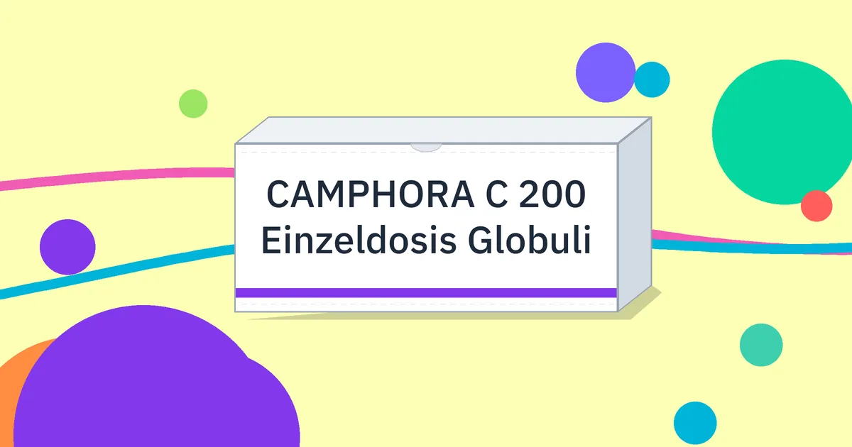 Symbolbild: Packung mit der Aufschrift CAMPHORA C 200 Einzeldosis Globuli (PZN 01544038) – Verfügbarkeit und Bezug in Apotheken in Frankfurt am Main