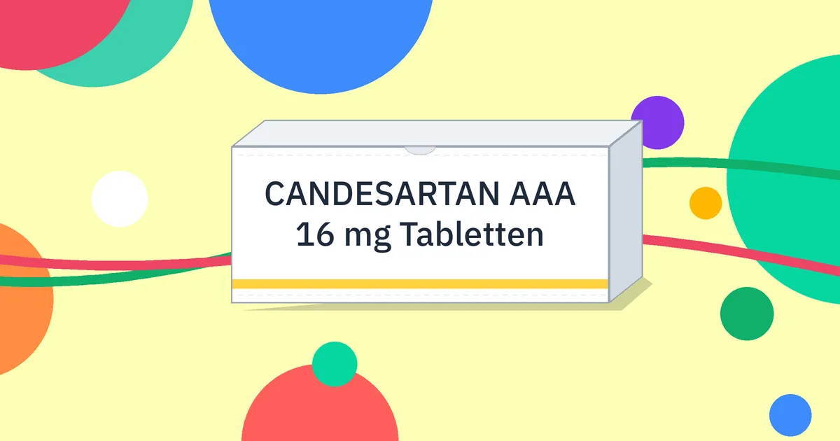 Symbolbild: Packung mit der Aufschrift CANDESARTAN AAA 16 mg Tabletten (PZN 09531816) – Verfügbarkeit und Bezug in Apotheken in Frankfurt am Main