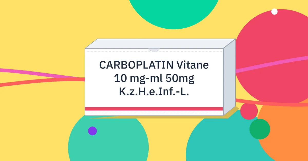 Symbolbild: Packung mit der Aufschrift CARBOPLATIN Vitane 10 mg-ml 50mg K.z.H.e.Inf.-L. (PZN 15434454) – Verfügbarkeit und Bezug in Apotheken in Frankfurt am Main