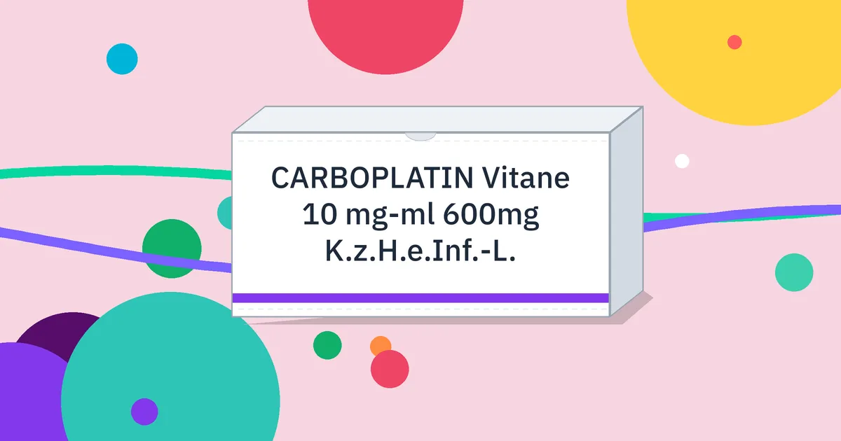 Symbolbild: Packung mit der Aufschrift CARBOPLATIN Vitane 10 mg-ml 600mg K.z.H.e.Inf.-L. (PZN 15434483) – Verfügbarkeit und Bezug in Apotheken in Frankfurt am Main
