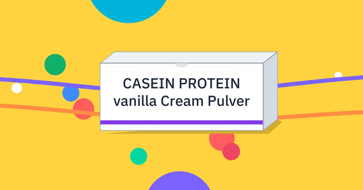 Symbolbild: Packung mit der Aufschrift CASEIN PROTEIN vanilla Cream Pulver (PZN 04078358) – Verfügbarkeit und Bezug in Apotheken in Frankfurt am Main