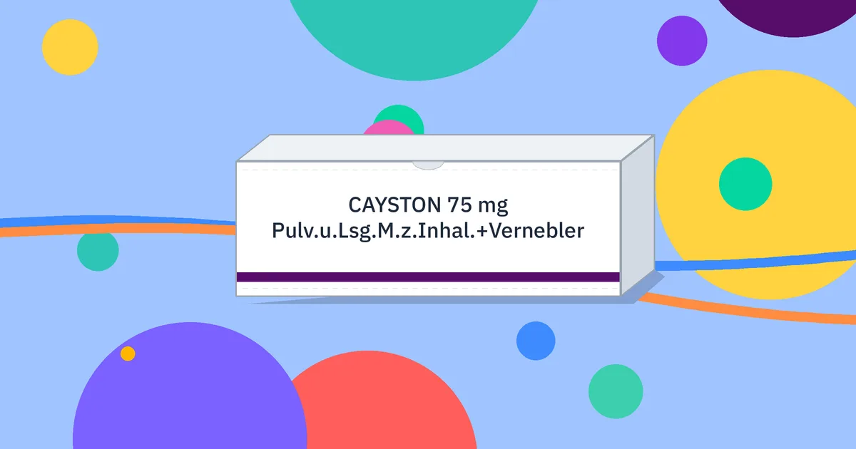 Symbolbild: Packung mit der Aufschrift CAYSTON 75 mg Pulv.u.Lsg.M.z.Inhal.+Vernebler (PZN 15895830) – Verfügbarkeit und Bezug in Apotheken in Frankfurt am Main