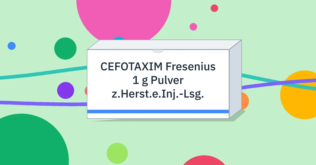 Symbolbild: Packung mit der Aufschrift CEFOTAXIM Fresenius 1 g Pulver z.Herst.e.Inj.-Lsg. (PZN 01567571) – Verfügbarkeit und Bezug in Apotheken in Frankfurt am Main