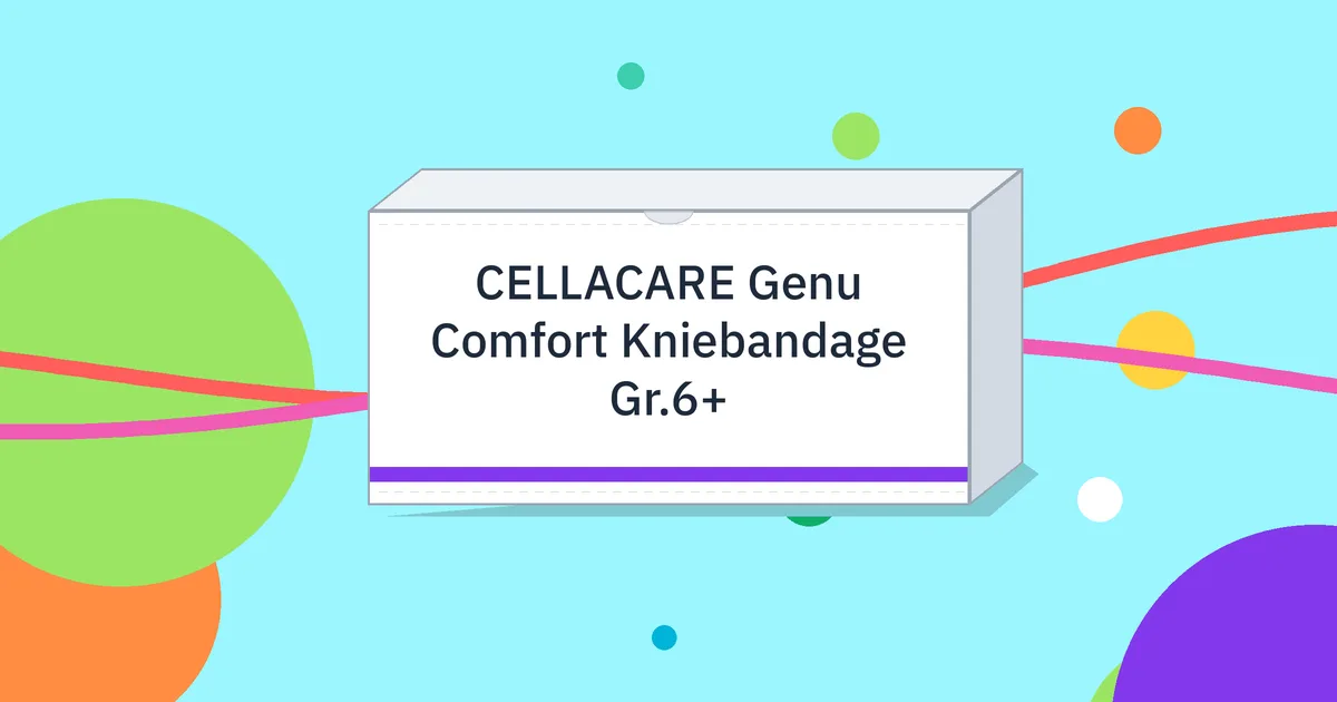 Symbolbild: Packung mit der Aufschrift CELLACARE Genu Comfort Kniebandage Gr.6+ (PZN 20549780) – Verfügbarkeit und Bezug in Apotheken in Frankfurt am Main