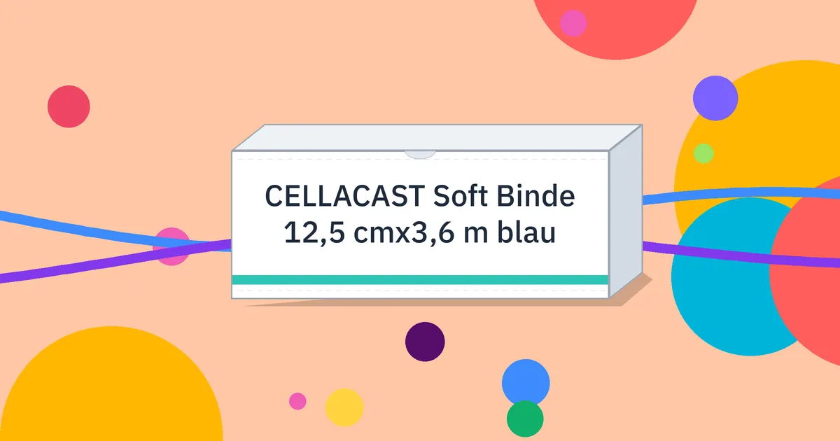 Symbolbild: Packung mit der Aufschrift CELLACAST Soft Binde 12,5 cmx3,6 m blau (PZN 14252194) – Verfügbarkeit und Bezug in Apotheken in Frankfurt am Main