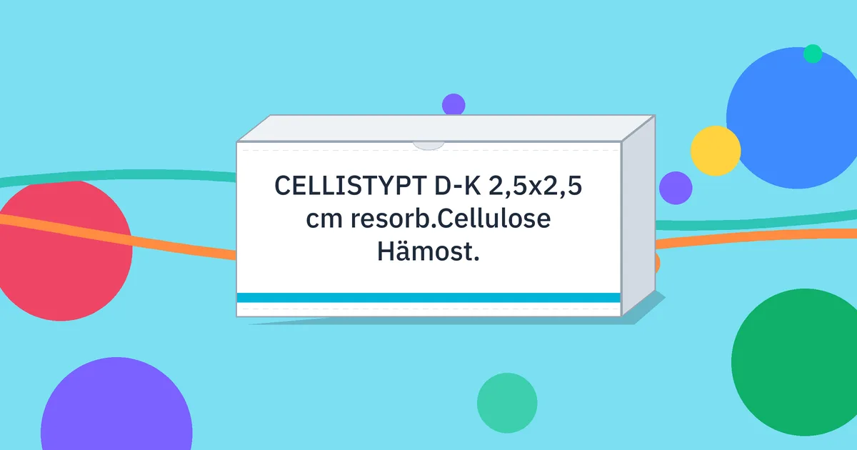 Symbolbild: Packung mit der Aufschrift CELLISTYPT D-K 2,5x2,5 cm resorb.Cellulose Hämost. (PZN 15261456) – Verfügbarkeit und Bezug in Apotheken in Frankfurt am Main