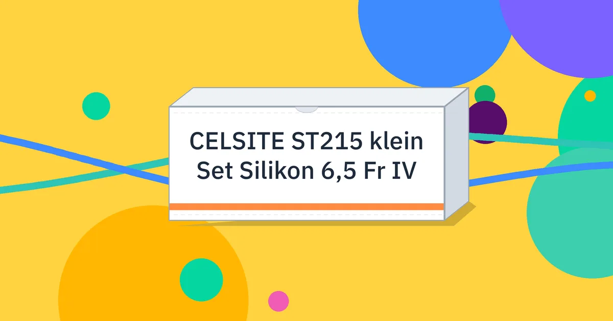 Symbolbild: Packung mit der Aufschrift CELSITE ST215 klein Set Silikon 6,5 Fr IV (PZN 09431983) – Verfügbarkeit und Bezug in Apotheken in Frankfurt am Main