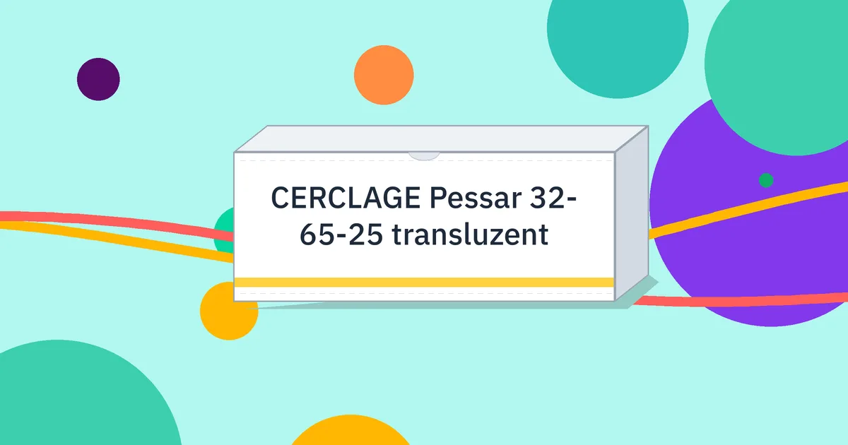 Symbolbild: Packung mit der Aufschrift CERCLAGE Pessar 32-65-25 transluzent (PZN 15226514) – Verfügbarkeit und Bezug in Apotheken in Frankfurt am Main