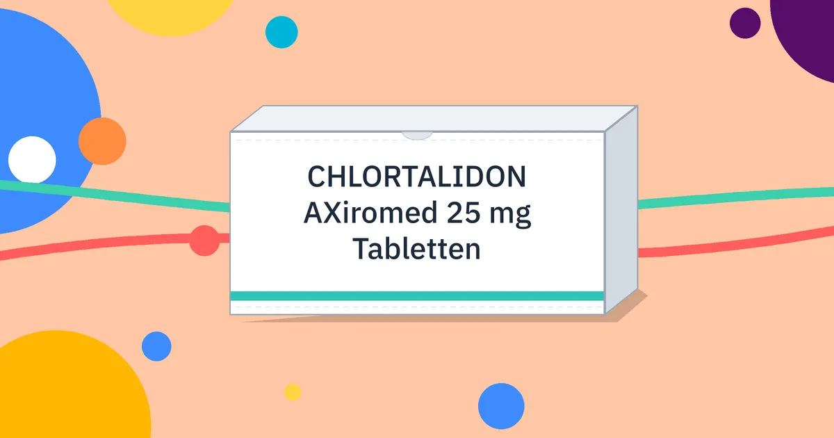 Symbolbild: Packung mit der Aufschrift CHLORTALIDON AXiromed 25 mg Tabletten (PZN 19508089) – Verfügbarkeit und Bezug in Apotheken in Frankfurt am Main