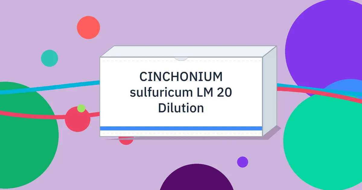Symbolbild: Packung mit der Aufschrift CINCHONIUM sulfuricum LM 20 Dilution (PZN 13446542) – Verfügbarkeit und Bezug in Apotheken in Frankfurt am Main