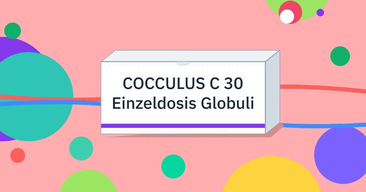 Symbolbild: Packung mit der Aufschrift COCCULUS C 30 Einzeldosis Globuli (PZN 01542482) – Verfügbarkeit und Bezug in Apotheken in Frankfurt am Main