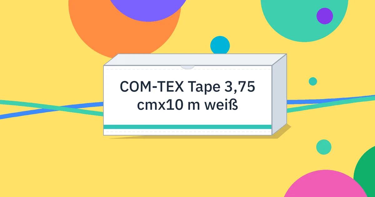 Symbolbild: Packung mit der Aufschrift COM-TEX Tape 3,75 cmx10 m weiß (PZN 03099720) – Verfügbarkeit und Bezug in Apotheken in Frankfurt am Main