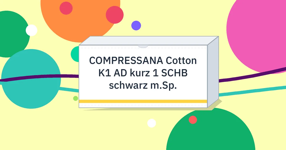 Symbolbild: Packung mit der Aufschrift COMPRESSANA Cotton K1 AD kurz 1 SCHB schwarz m.Sp. (PZN 16959153) – Verfügbarkeit und Bezug in Apotheken in Frankfurt am Main