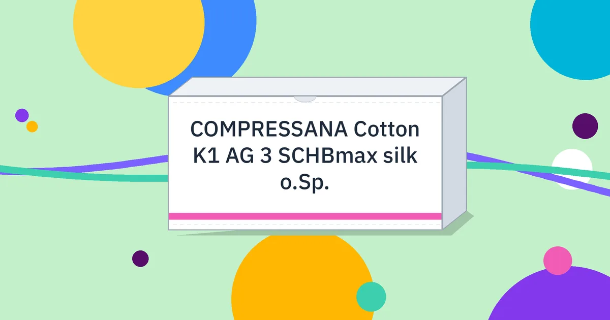 Symbolbild: Packung mit der Aufschrift COMPRESSANA Cotton K1 AG 3 SCHBmax silk o.Sp. (PZN 16959727) – Verfügbarkeit und Bezug in Apotheken in Frankfurt am Main
