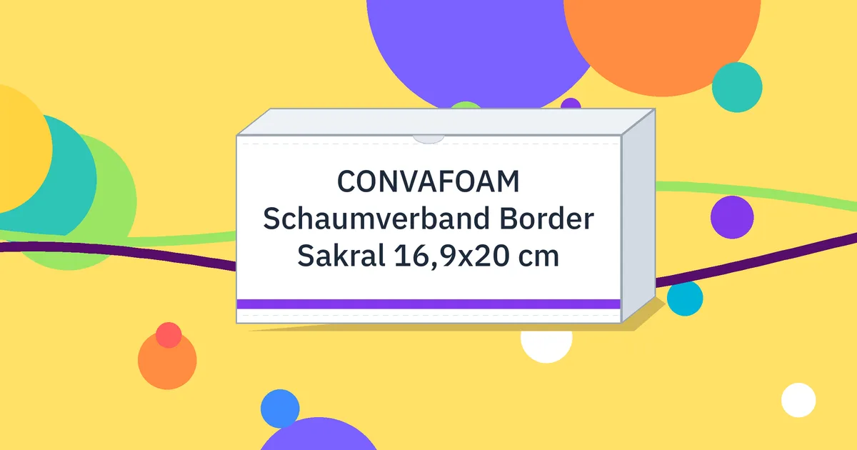 Symbolbild: Packung mit der Aufschrift CONVAFOAM Schaumverband Border Sakral 16,9x20 cm (PZN 20629421) – Verfügbarkeit und Bezug in Apotheken in Frankfurt am Main