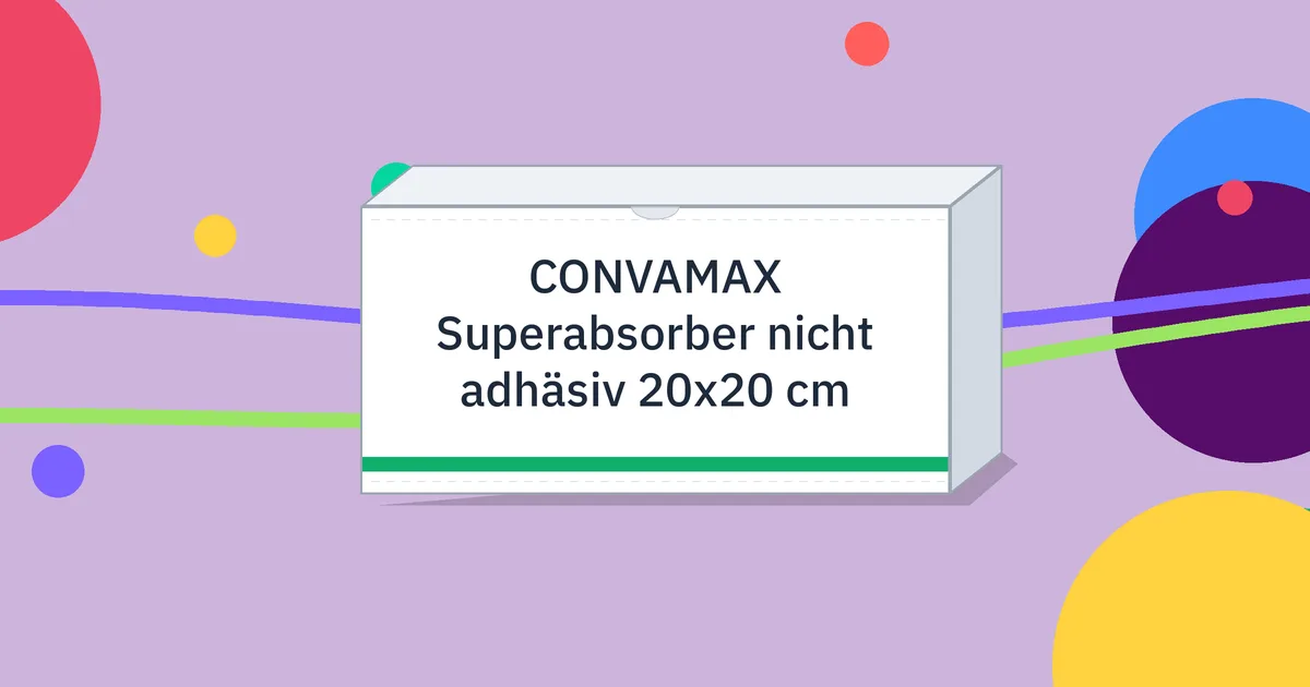 Symbolbild: Packung mit der Aufschrift CONVAMAX Superabsorber nicht adhäsiv 20x20 cm (PZN 20120338) – Verfügbarkeit und Bezug in Apotheken in Frankfurt am Main