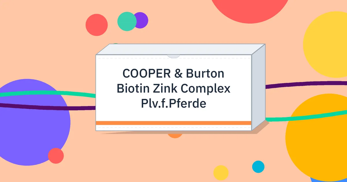 Symbolbild: Packung mit der Aufschrift COOPER & Burton Biotin Zink Complex Plv.f.Pferde (PZN 20319005) – Verfügbarkeit und Bezug in Apotheken in Frankfurt am Main