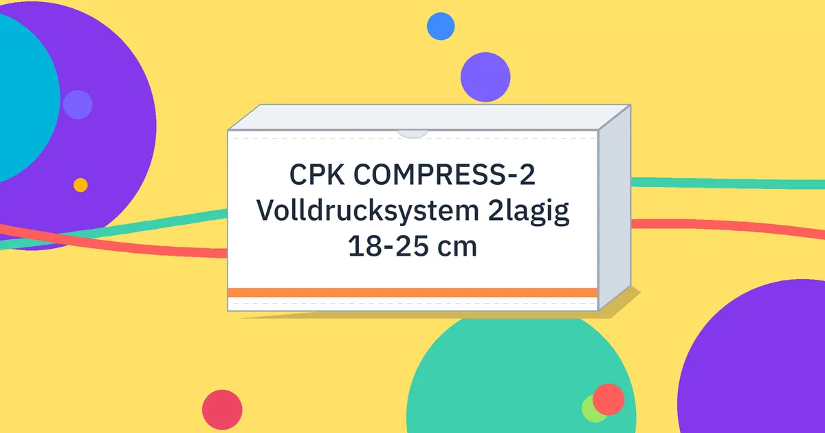 Symbolbild: Packung mit der Aufschrift CPK COMPRESS-2 Volldrucksystem 2lagig 18-25 cm (PZN 20362107) – Verfügbarkeit und Bezug in Apotheken in Frankfurt am Main