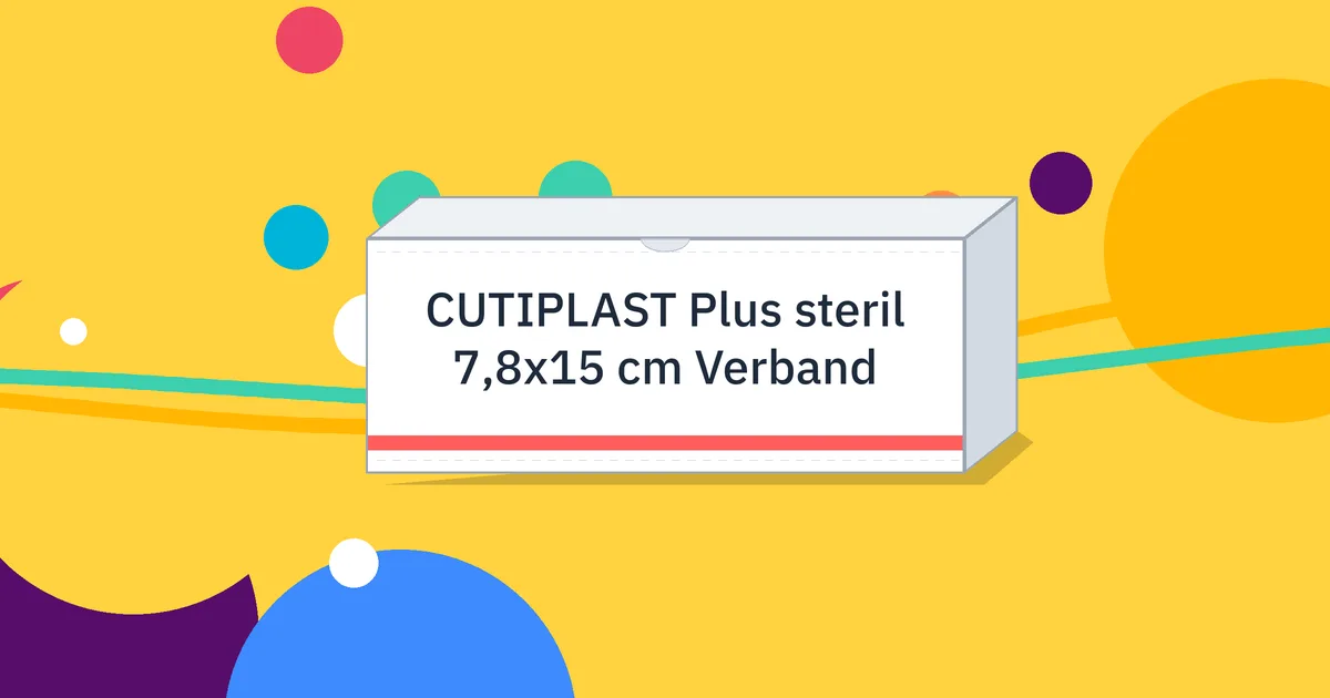Symbolbild: Packung mit der Aufschrift CUTIPLAST Plus steril 7,8x15 cm Verband (PZN 12147889) – Verfügbarkeit und Bezug in Apotheken in Frankfurt am Main
