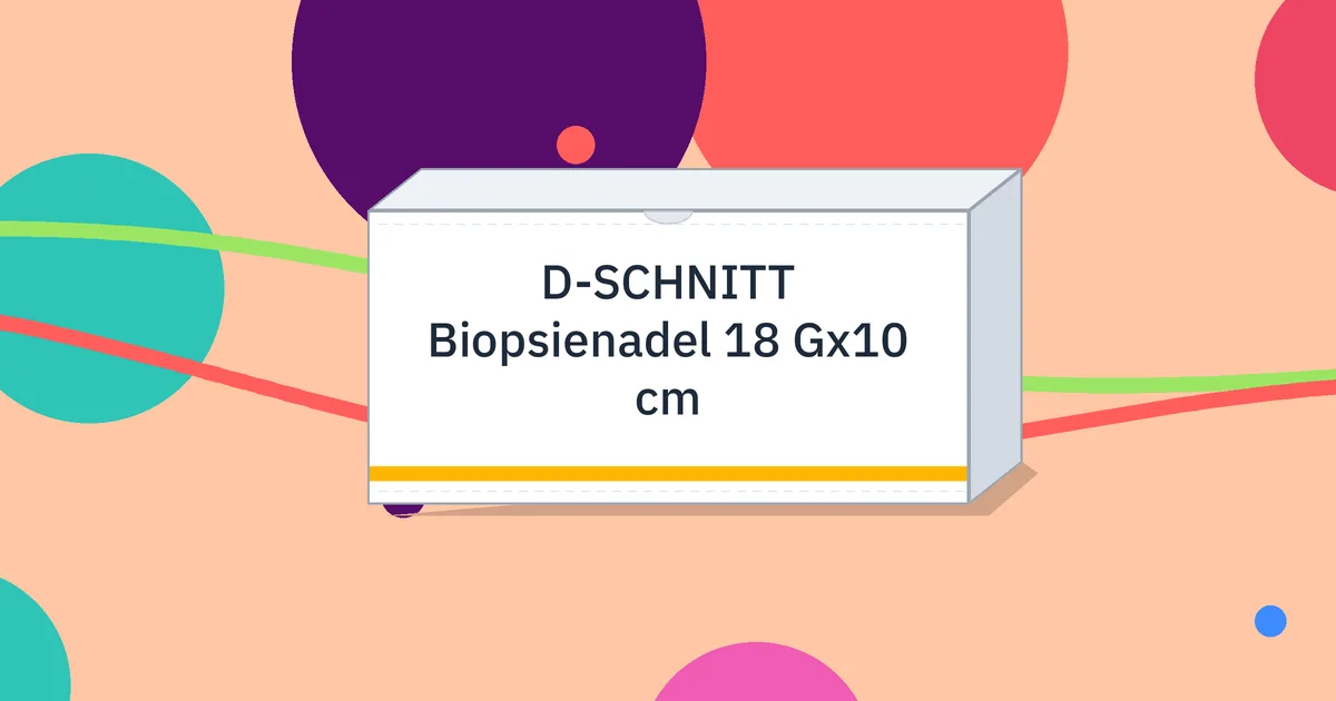 Symbolbild: Packung mit der Aufschrift D-SCHNITT Biopsienadel 18 Gx10 cm (PZN 10356867) – Verfügbarkeit und Bezug in Apotheken in Frankfurt am Main