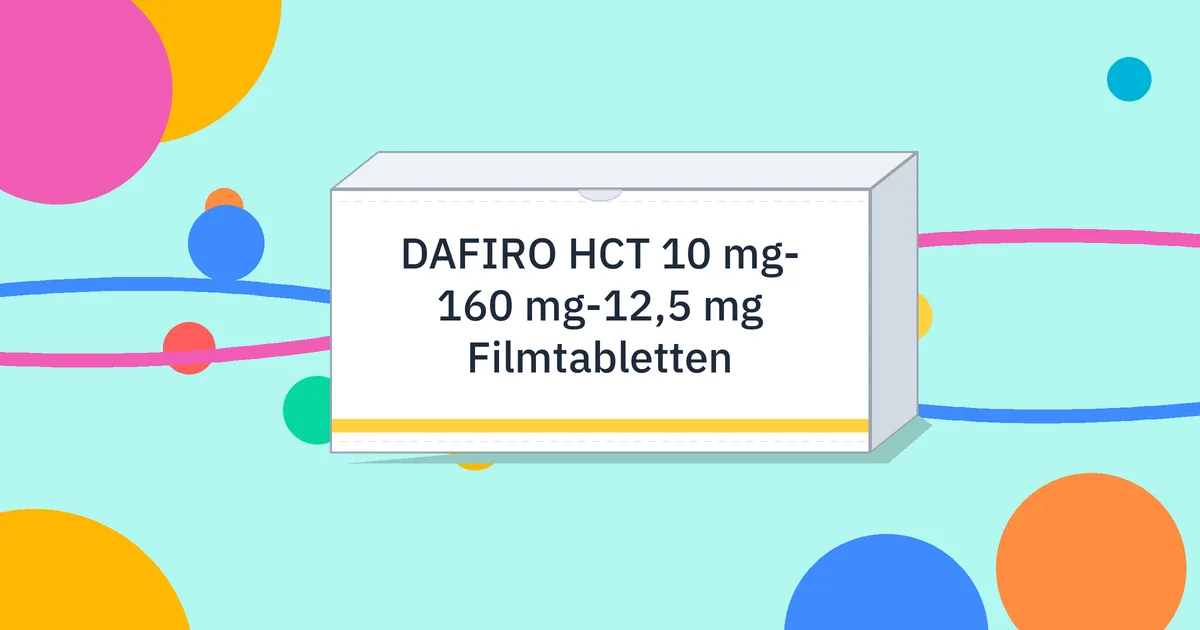 Symbolbild: Packung mit der Aufschrift DAFIRO HCT 10 mg-160 mg-12,5 mg Filmtabletten (PZN 11068053) – Verfügbarkeit und Bezug in Apotheken in Frankfurt am Main